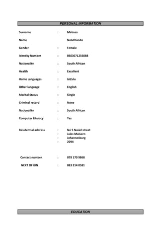 Thando mabaso cv | DOC