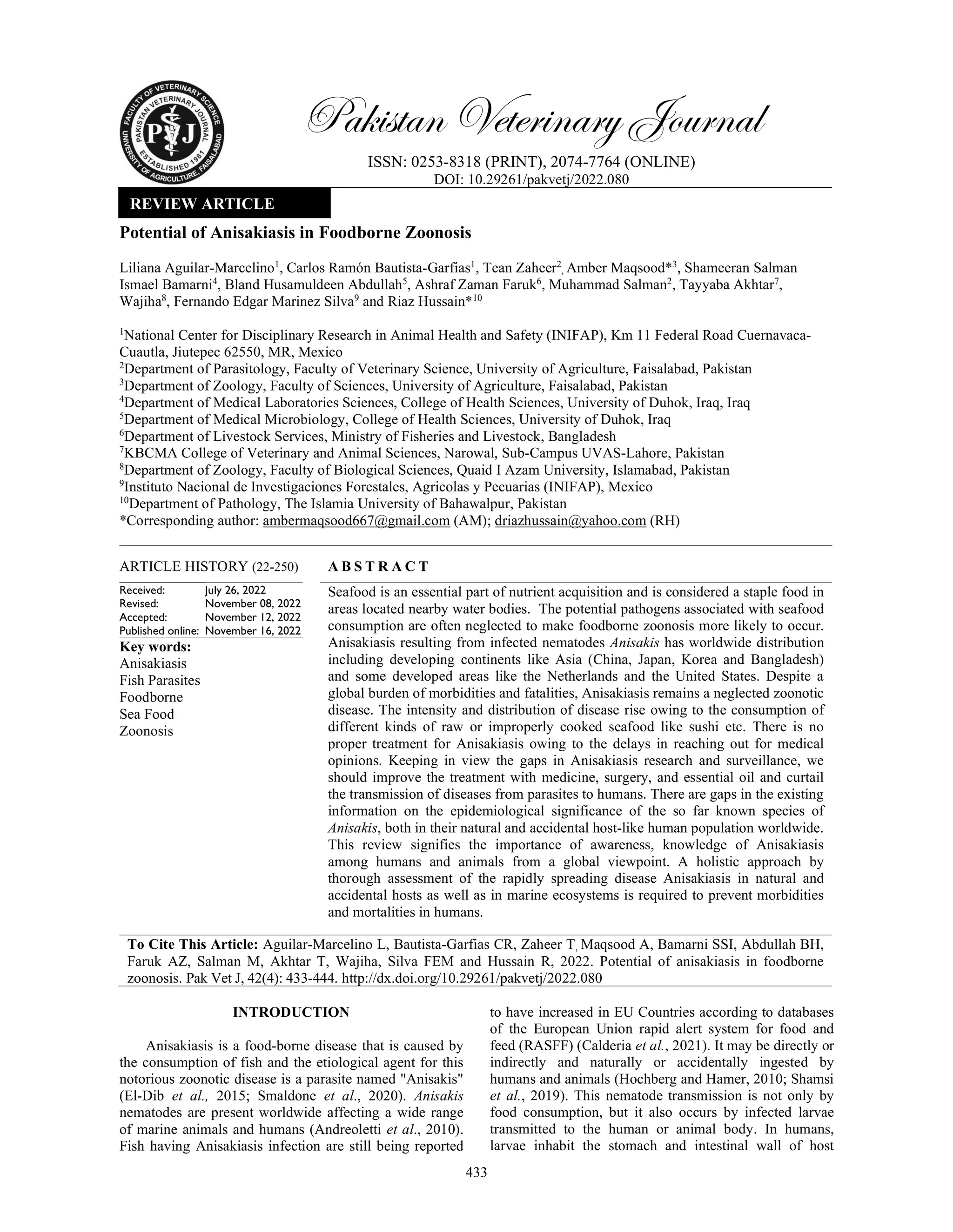 Potential of Anisakiasis in Foodborne Zoonosis | PDF