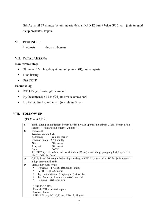 laporan kasus - Ketuban pecah dini (KPD) | DOCX