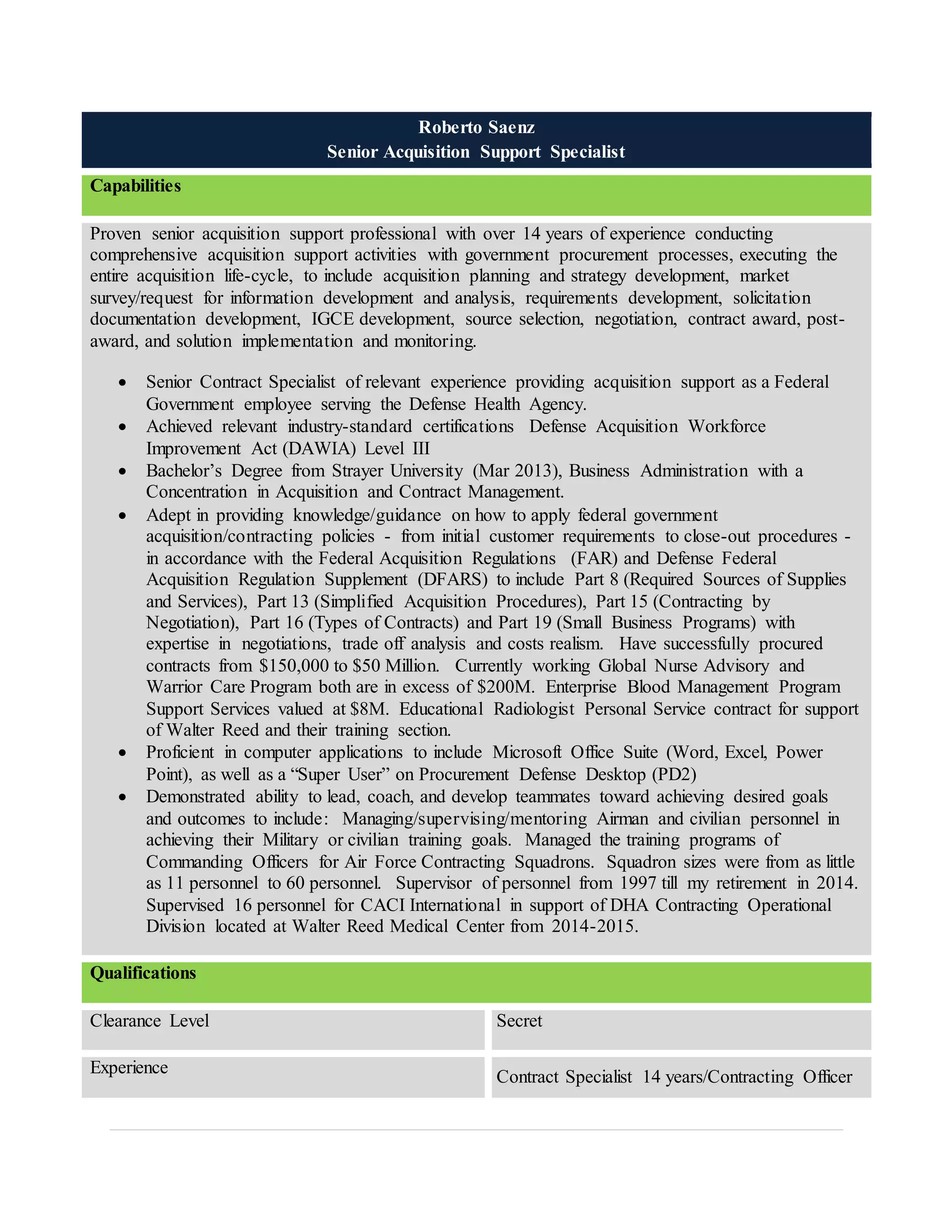 Sr Contract Specialis Resume | DOCX