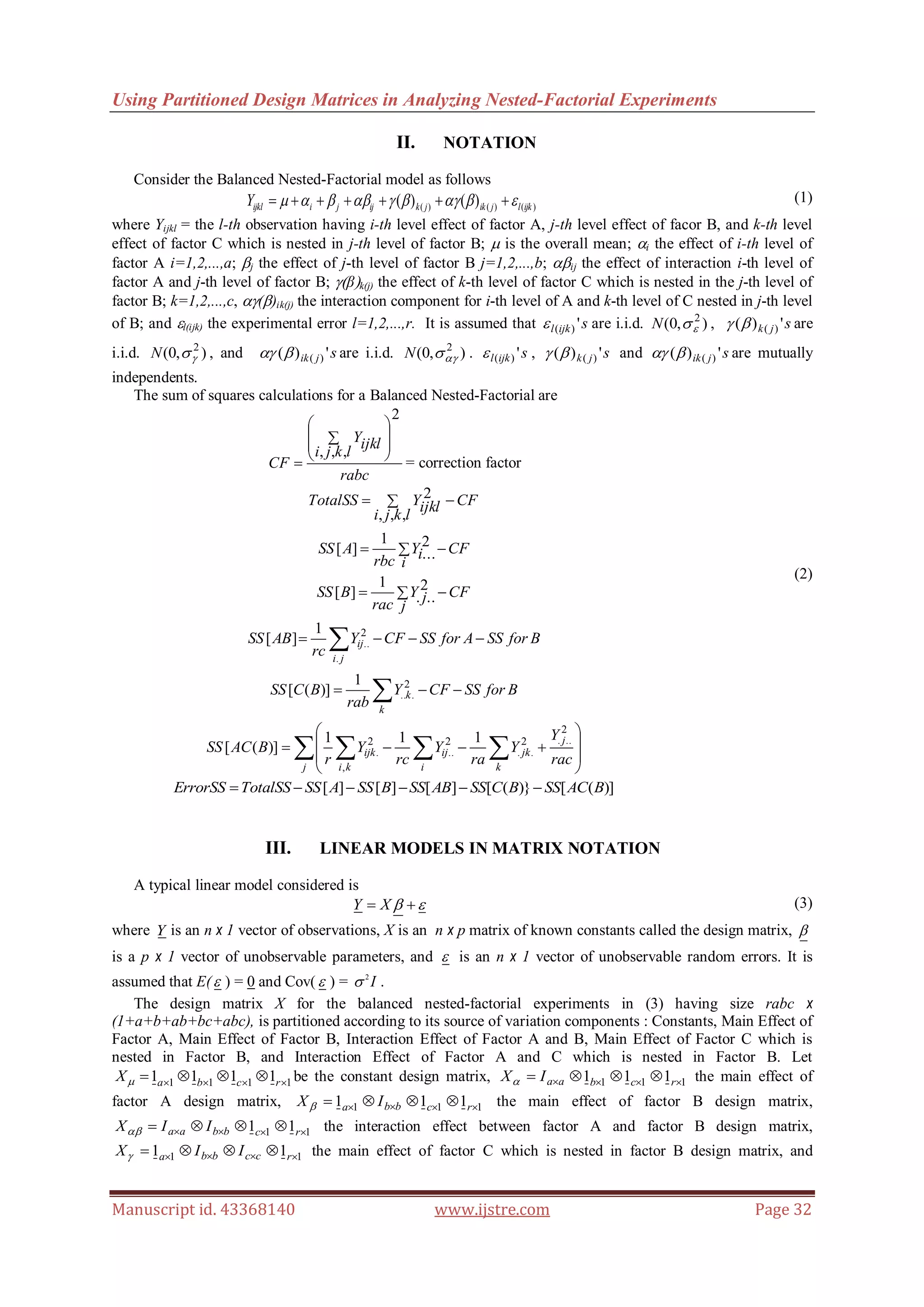Using Partitioned Design Matrices In Analyzing Nested Factorial Experiments Pdf 