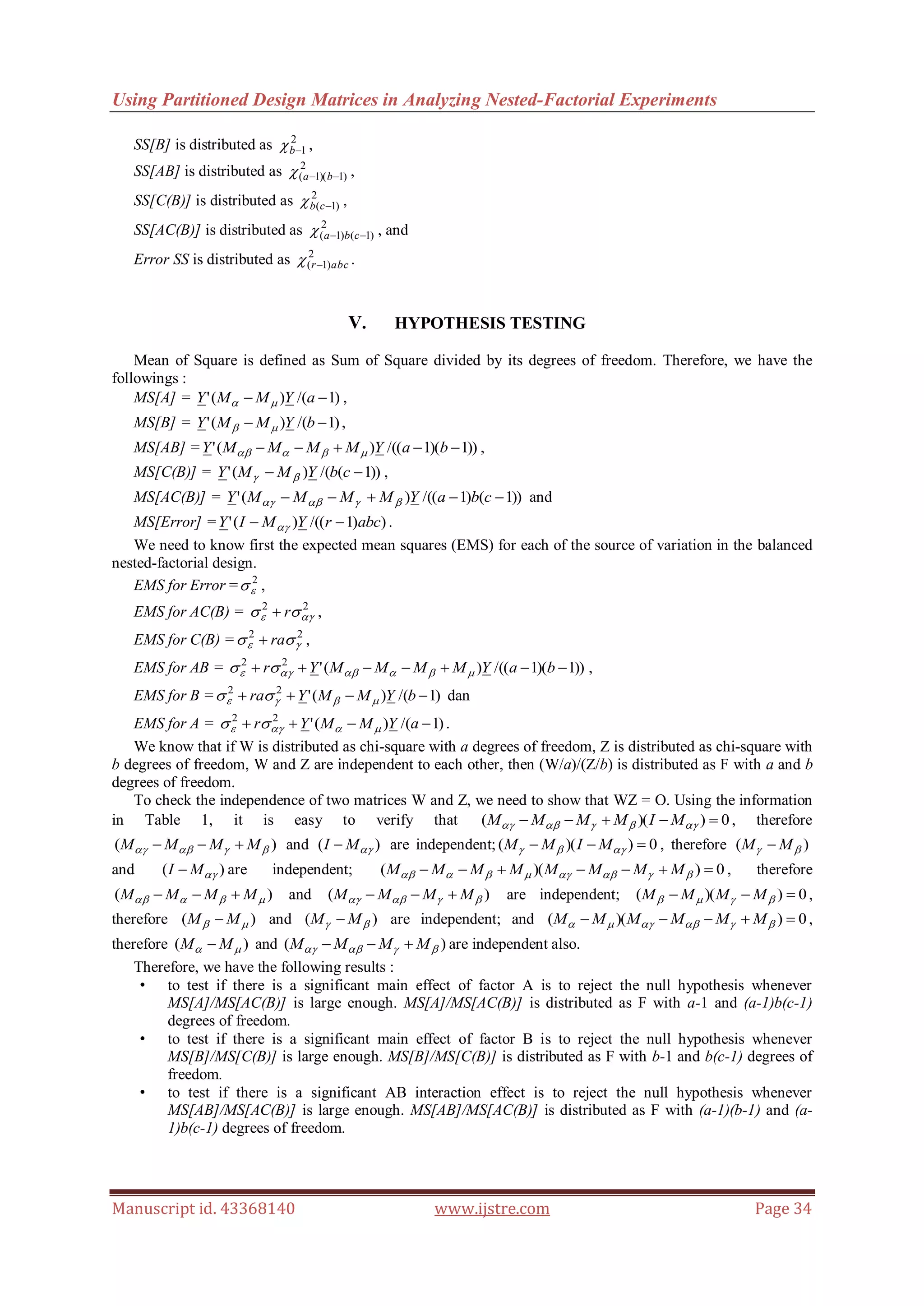 Using Partitioned Design Matrices In Analyzing Nested Factorial Experiments Pdf 9601