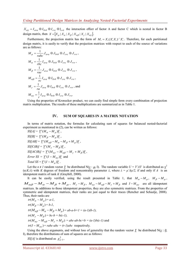 Using Partitioned Design Matrices In Analyzing Nested Factorial Experiments Pdf