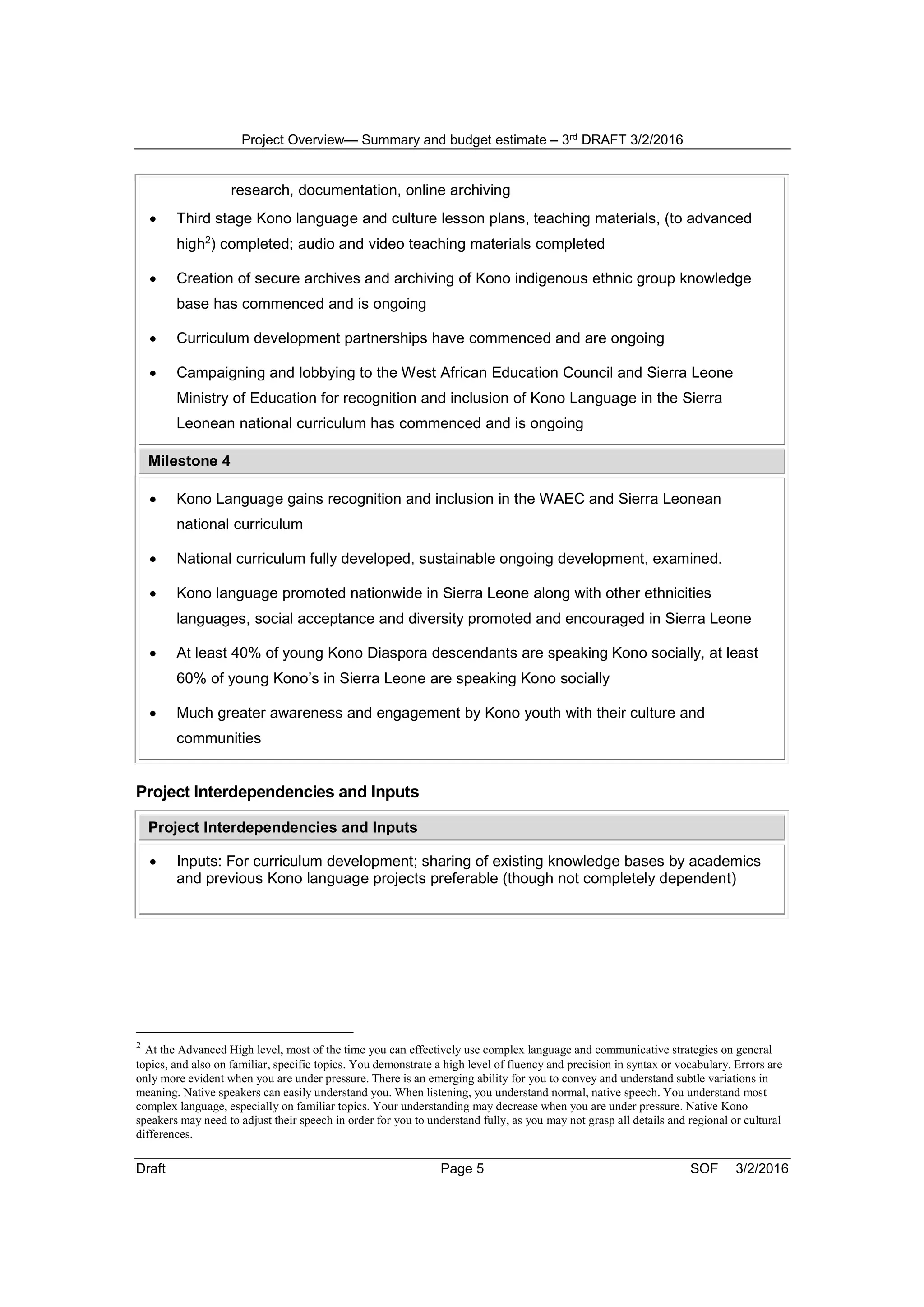 Kono Language and culture project summary Feb 2016 draft | PDF