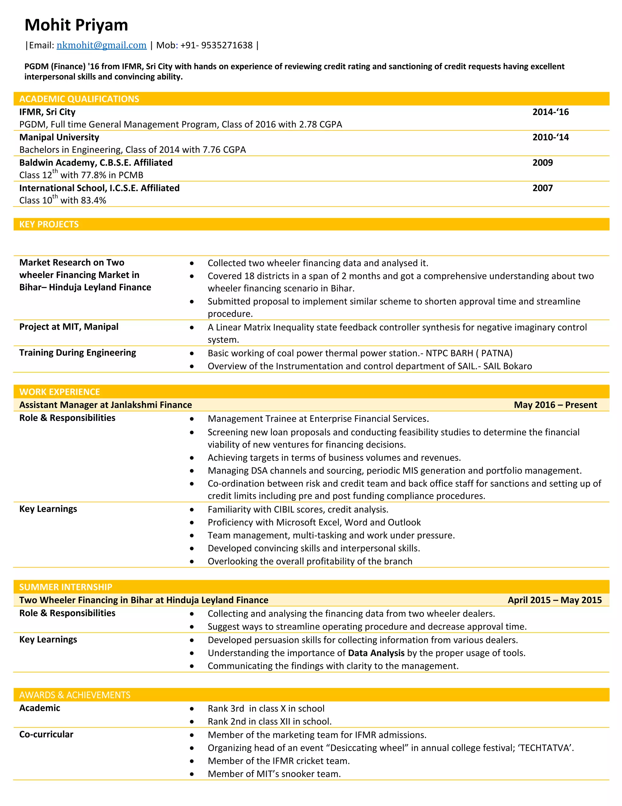Mohit Priyam_CV | PDF