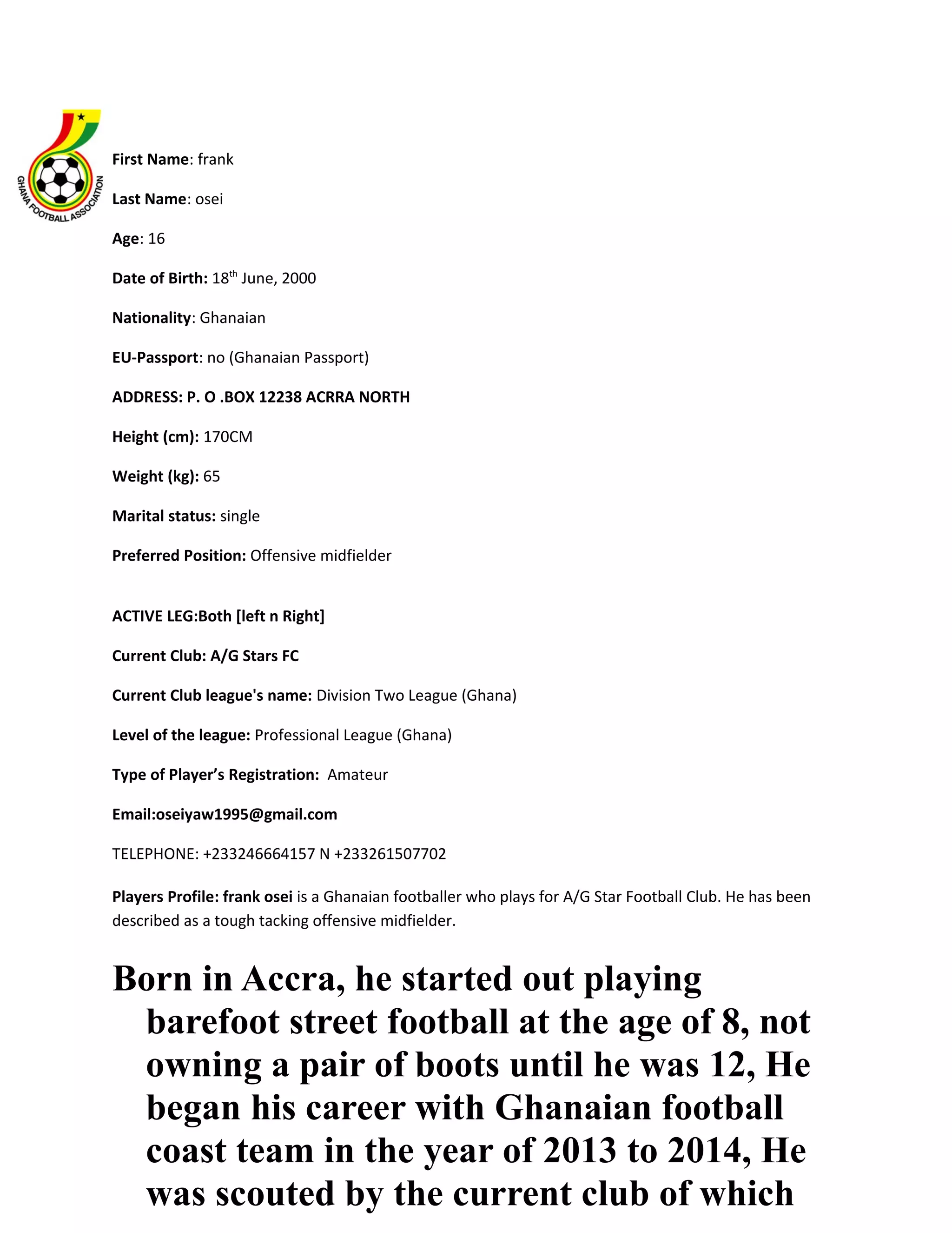 Frank osei soccer CV(1) | PDF
