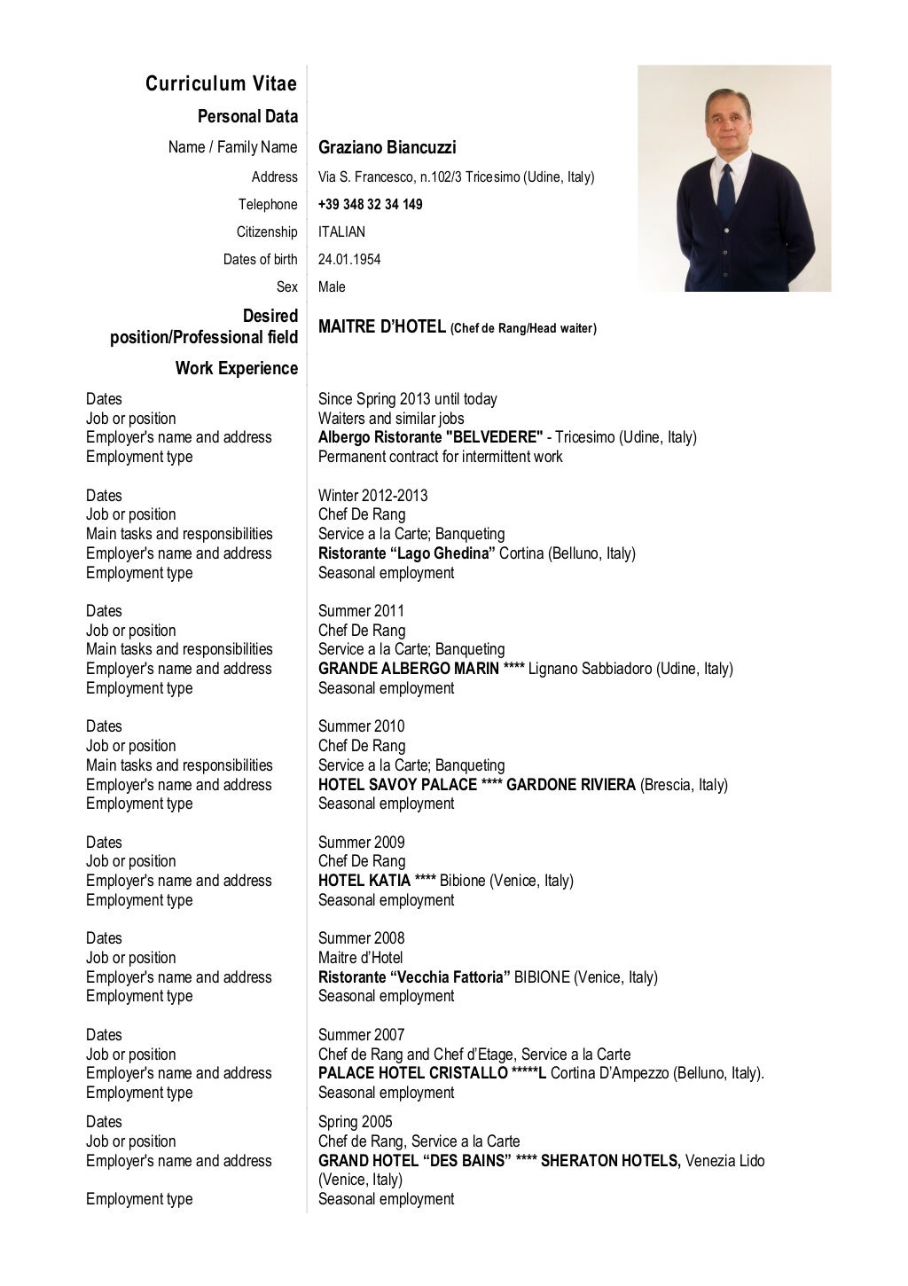 Bozza Curriculum Vitae