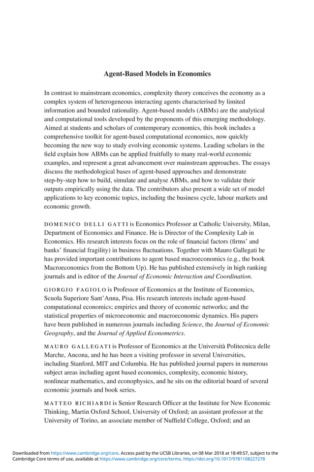 Agent Based Models In Economics A Toolkit Domenico Delli Gatti Pdf
