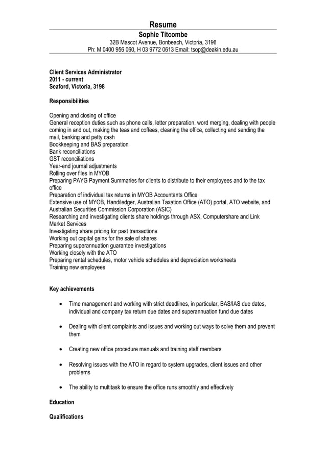 Resume of Sophie Titcombe | PDF