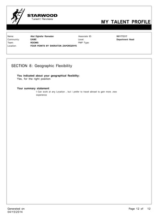 Starwood Talent Profile | PDF