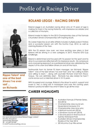 Roland Legge Driver Profile 2016 | PDF