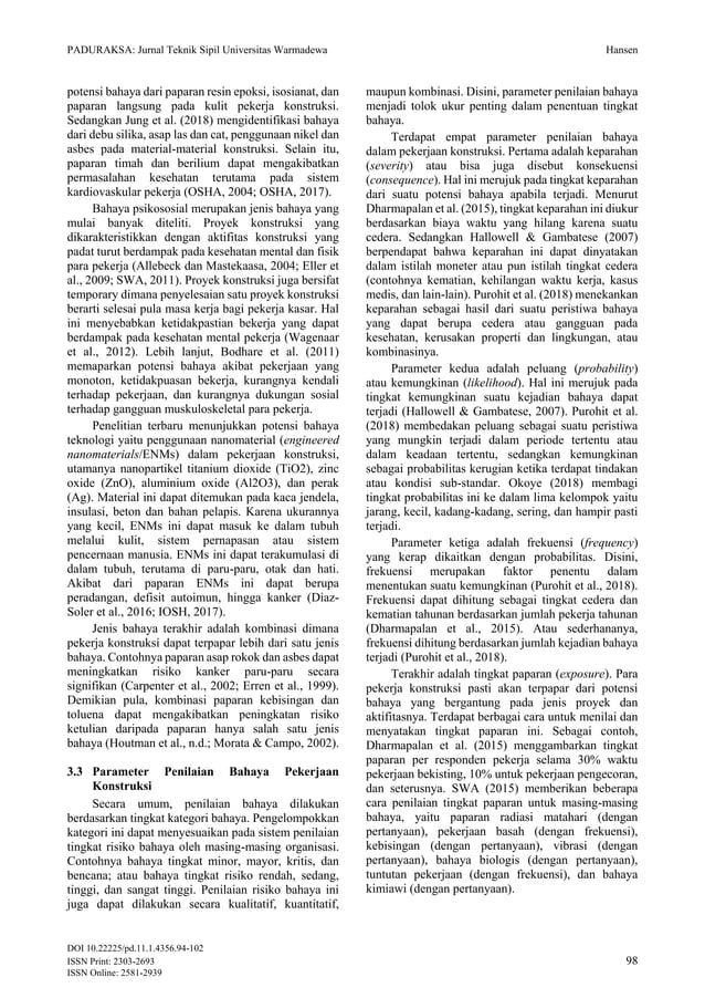 Iidentifikasi bahaya kerja kontruksi dan | PDF