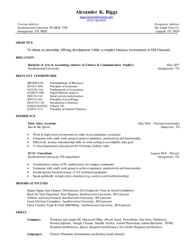 Resume - Alexander Riggs 2-19-15 ACCNT | PDF