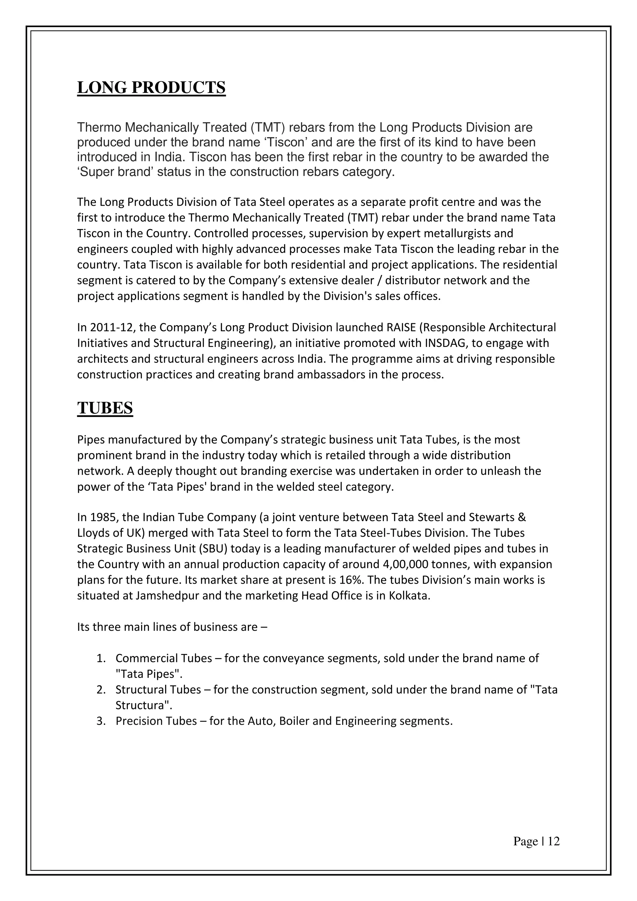 Tata Steel Organisation Structure Project | PDF