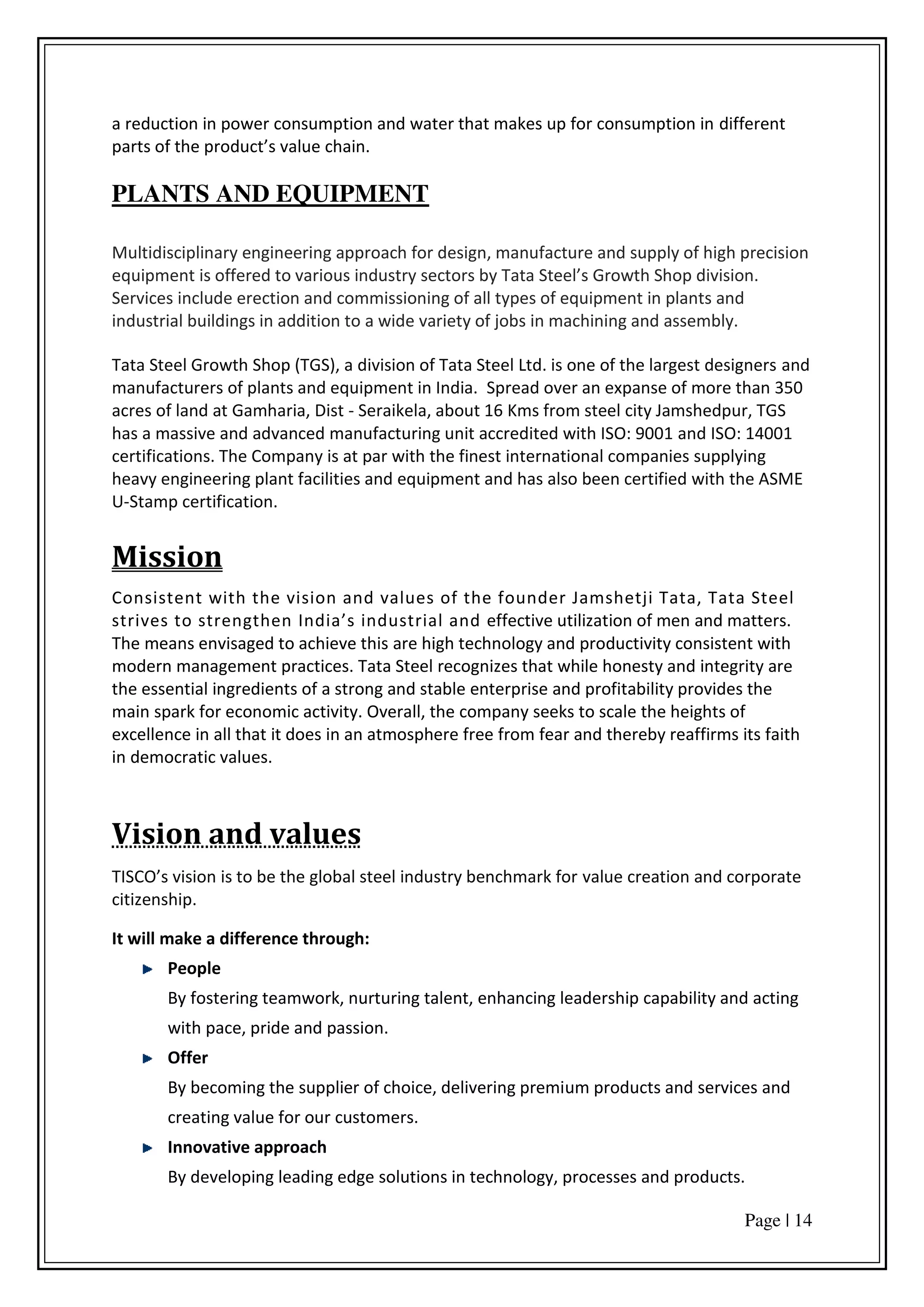 Tata Steel Organisation Structure Project | PDF