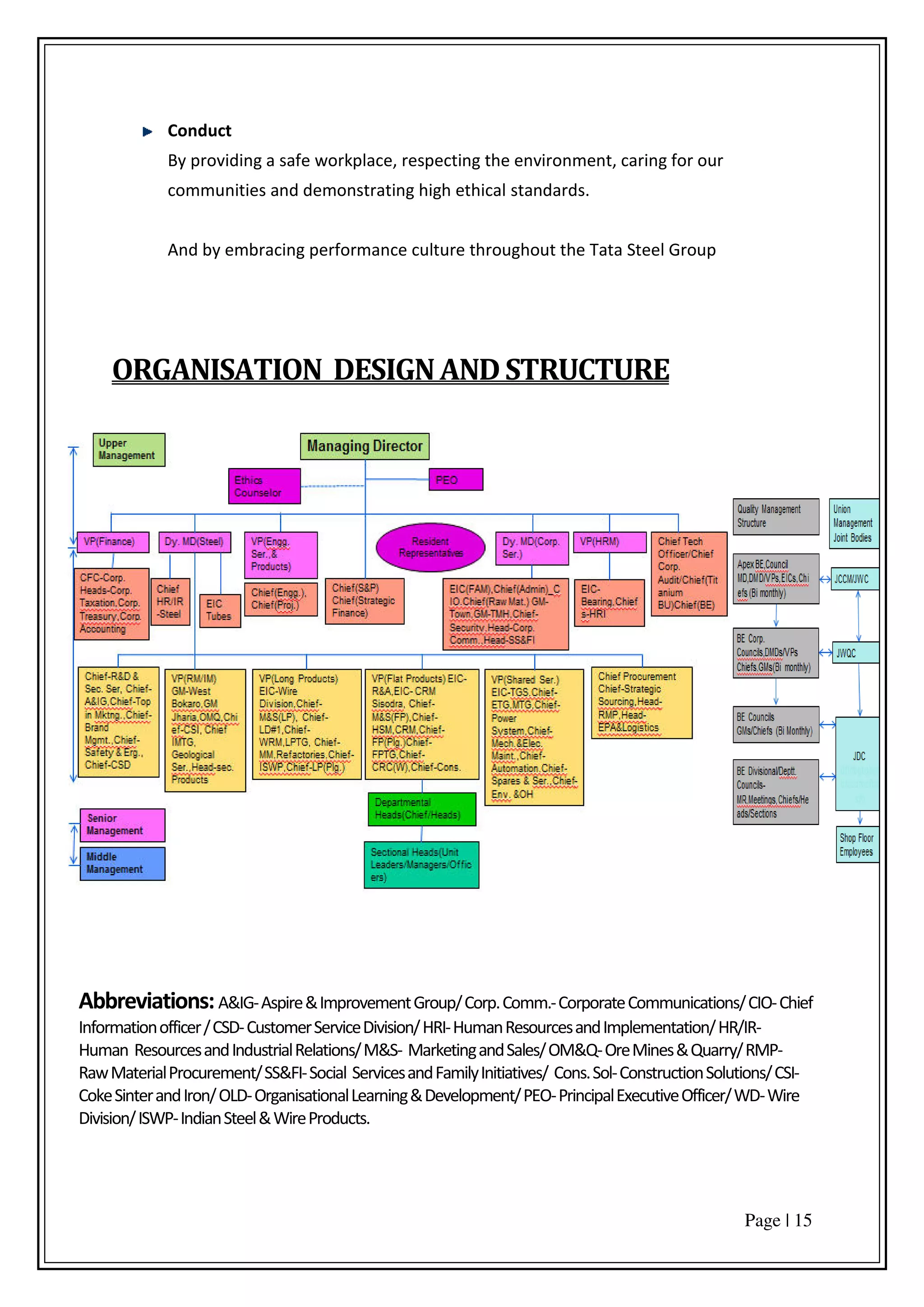 Tata Steel Organisation Structure Project | PDF