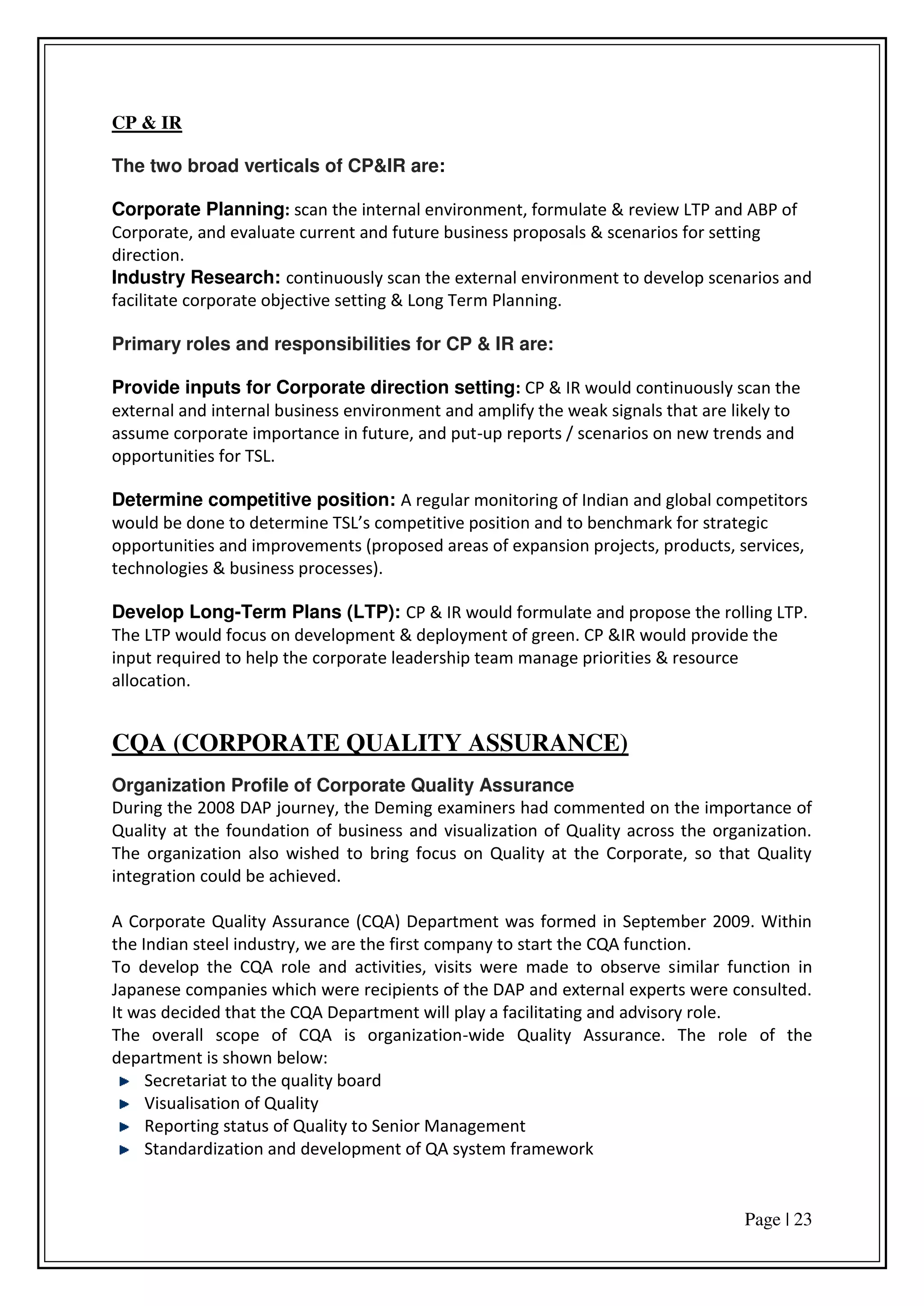 Tata Steel Organisation Structure Project | PDF