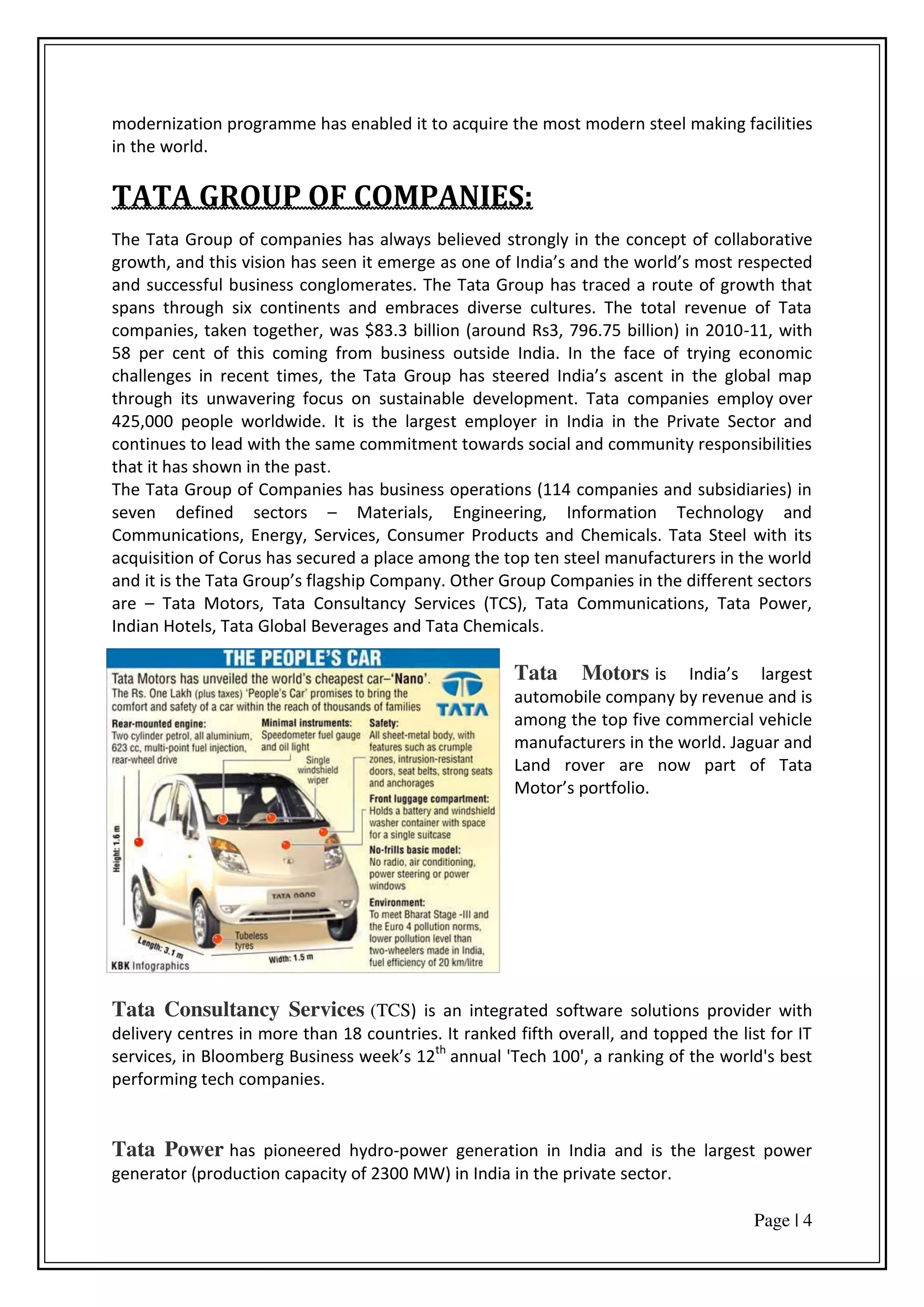 Tata Steel Organisation Structure Project | PDF