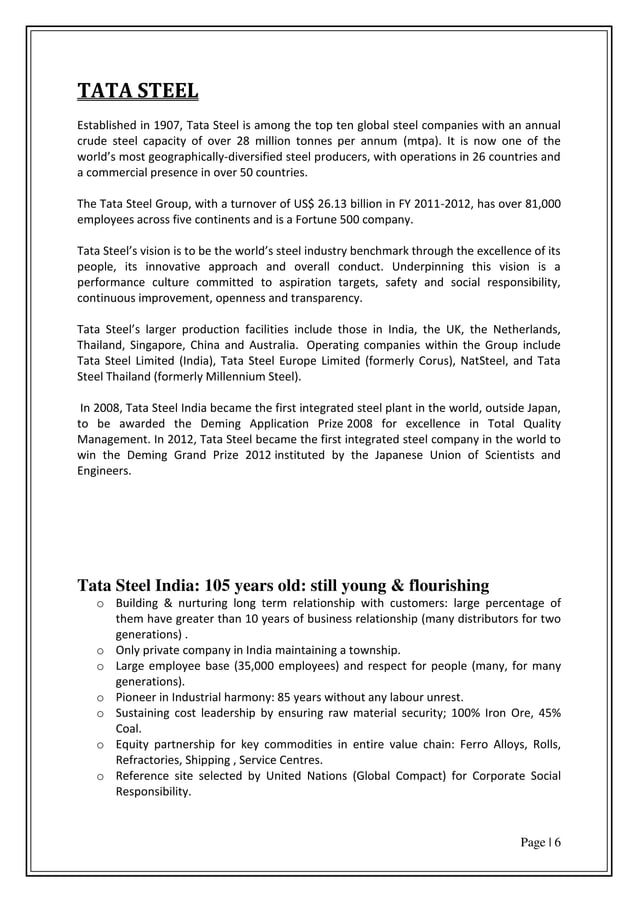 Tata Steel Organisation Structure Project | PDF
