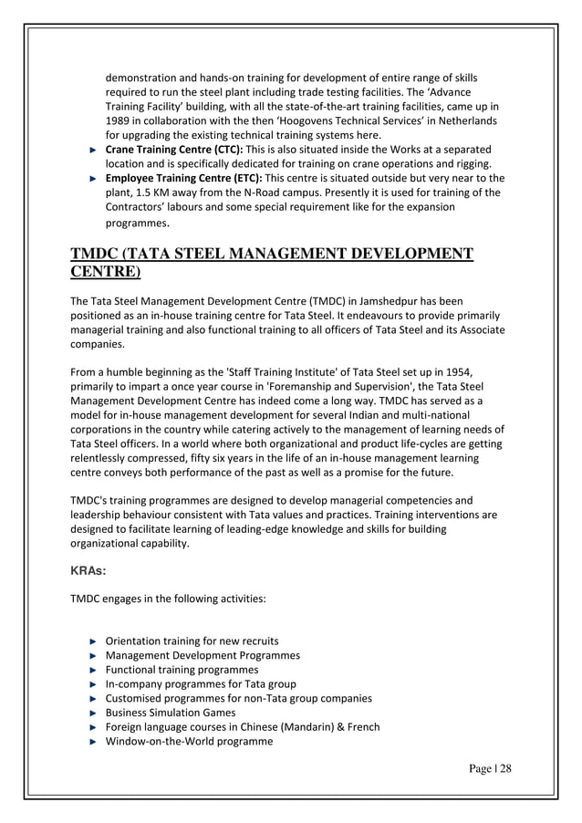 Tata Steel Organisation Structure Project