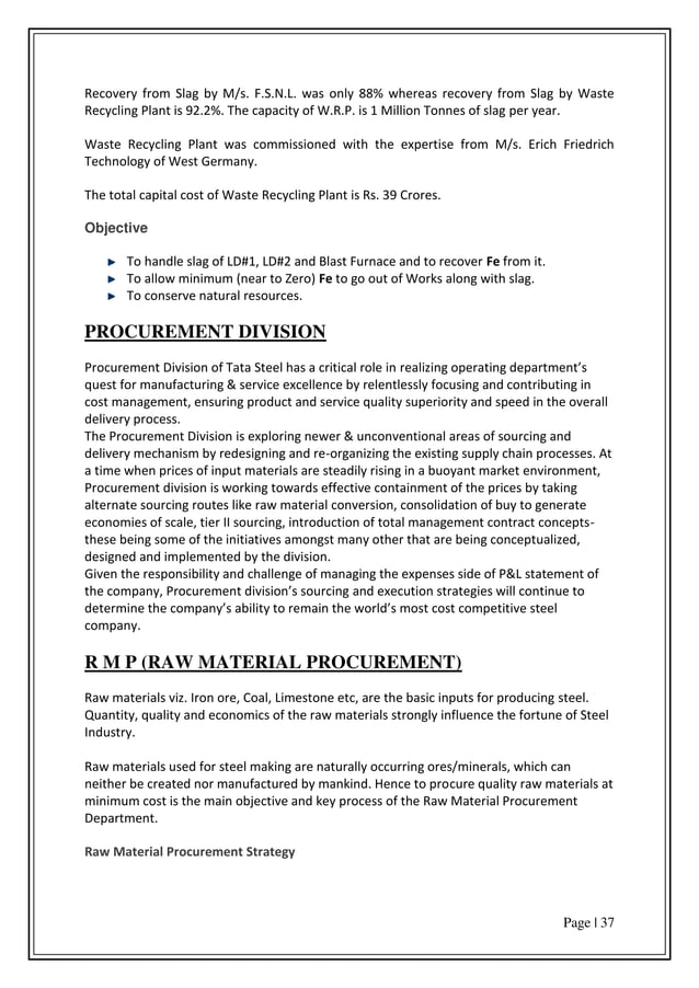 Tata Steel Organisation Structure Project