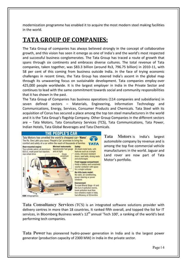 Tata Steel Organisation Structure Project