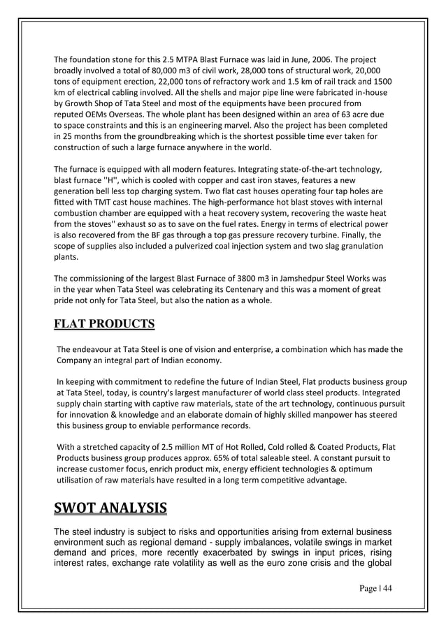 Tata Steel Organisation Structure Project