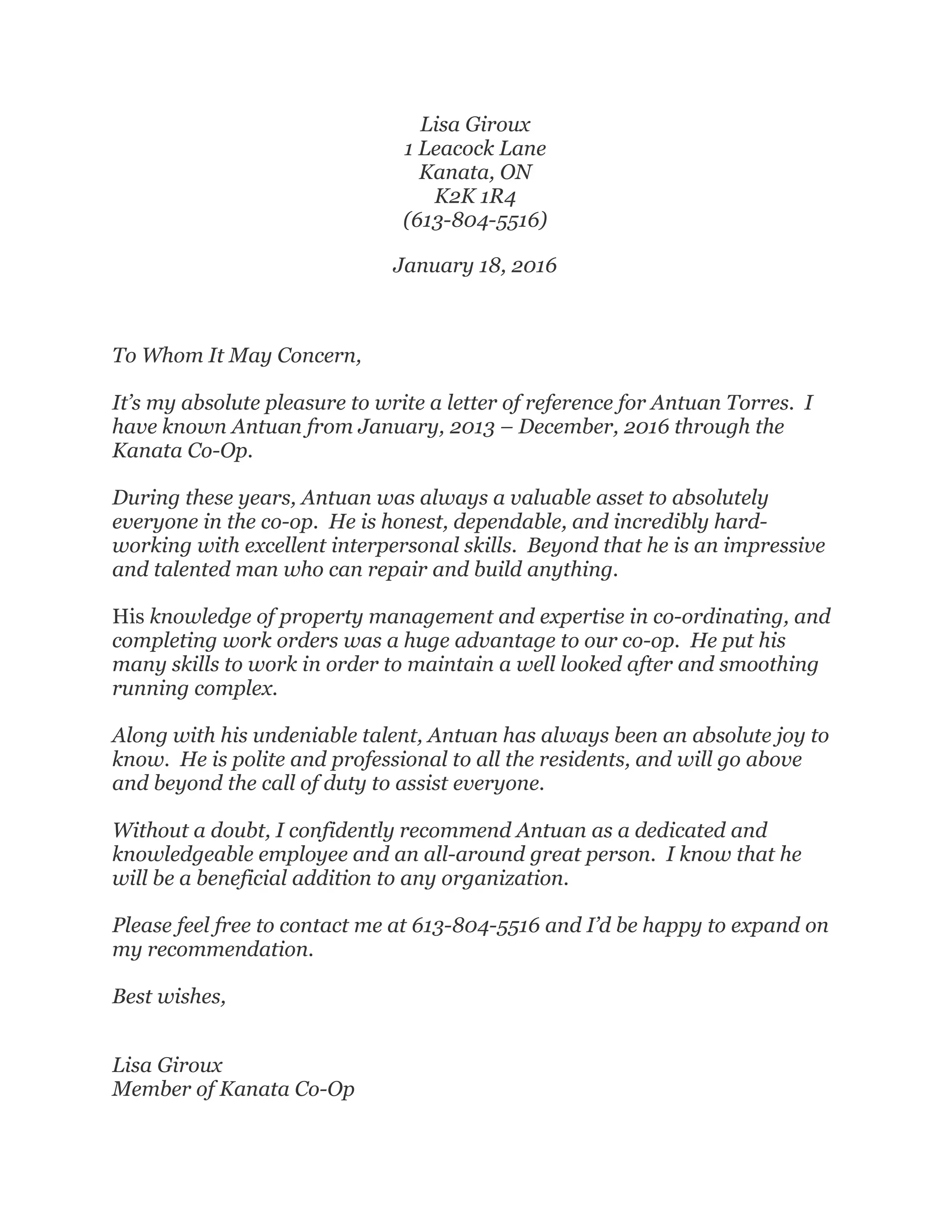 Antuan Ref Letter | PDF