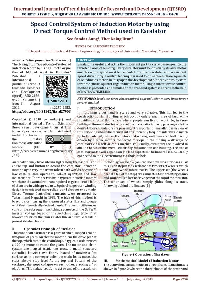 Speed Control System Of Induction Motor By Using Direct Torque Control Method Used In Escalator