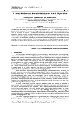 A Load-Balanced Parallelization of AKS Algorithm | PDF