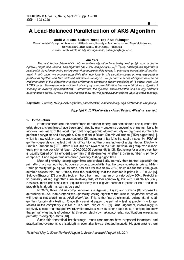 A Load-Balanced Parallelization of AKS Algorithm | PDF A Load-Balanced Parallelization of AKS Algorithm | PDF
