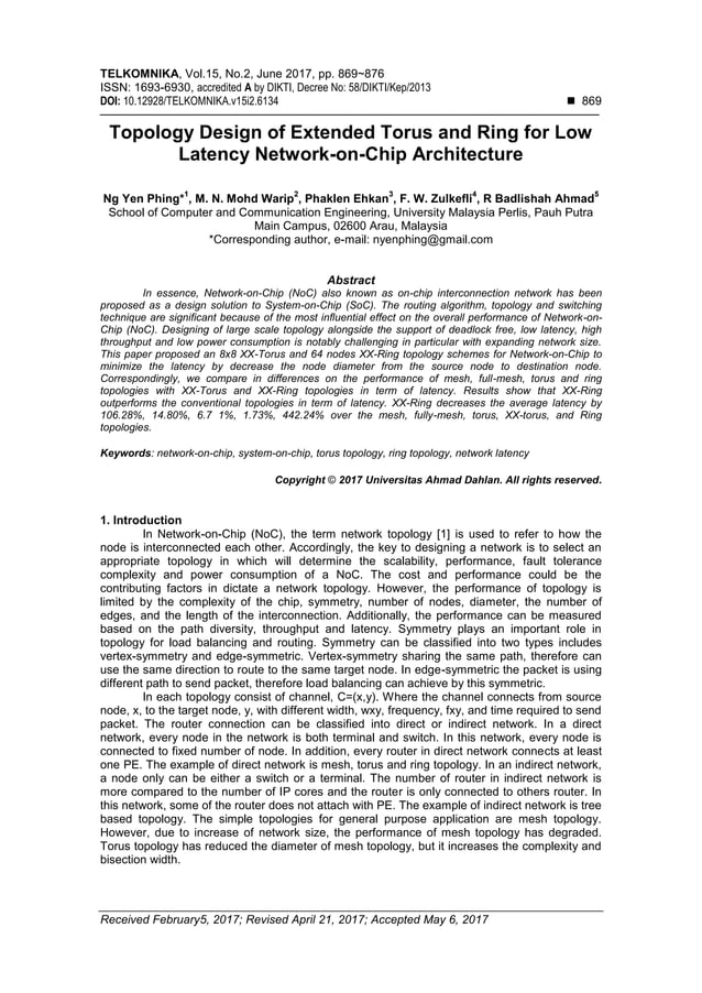 Topology Design of Extended Torus and Ring for Low Latency Network-on-Chip Architecture | PDF