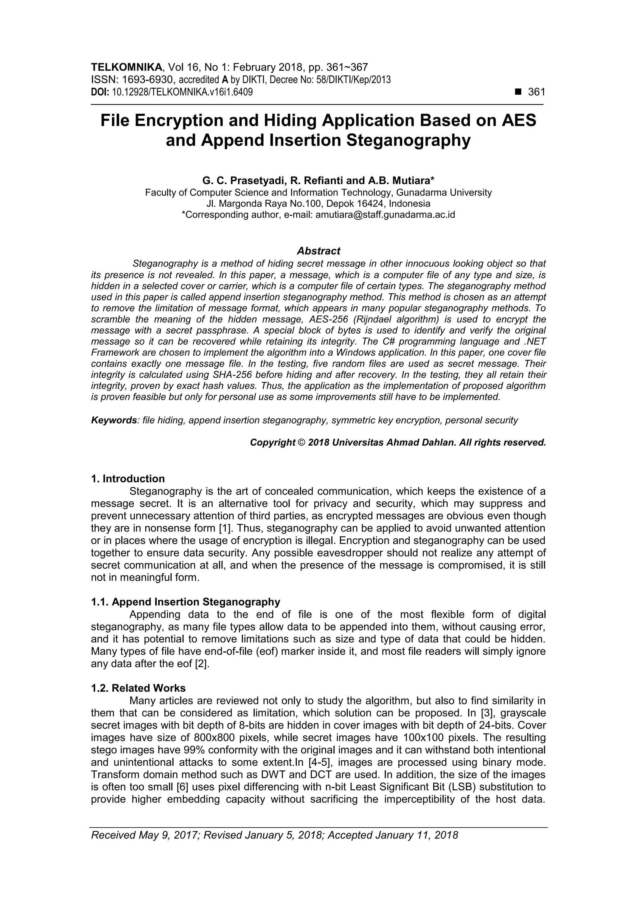 File Encryption and Hiding Application Based on AES and Append Insertion Steganography | PDF ...