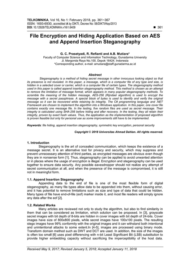 File Encryption and Hiding Application Based on AES and Append Insertion Steganography | PDF ...