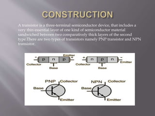 Introduction to transistor and explanation | PPTX
