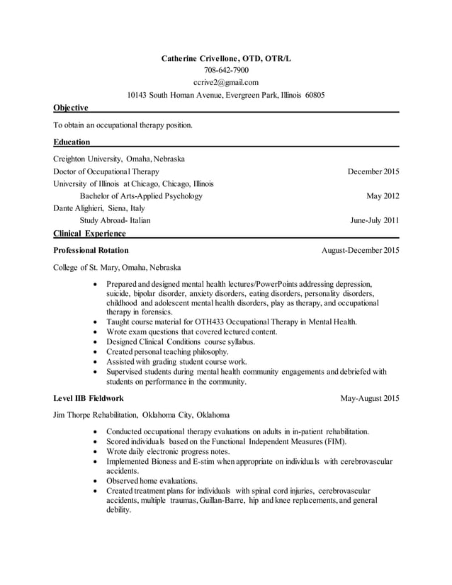 Crivellone OTD Resume | PDF