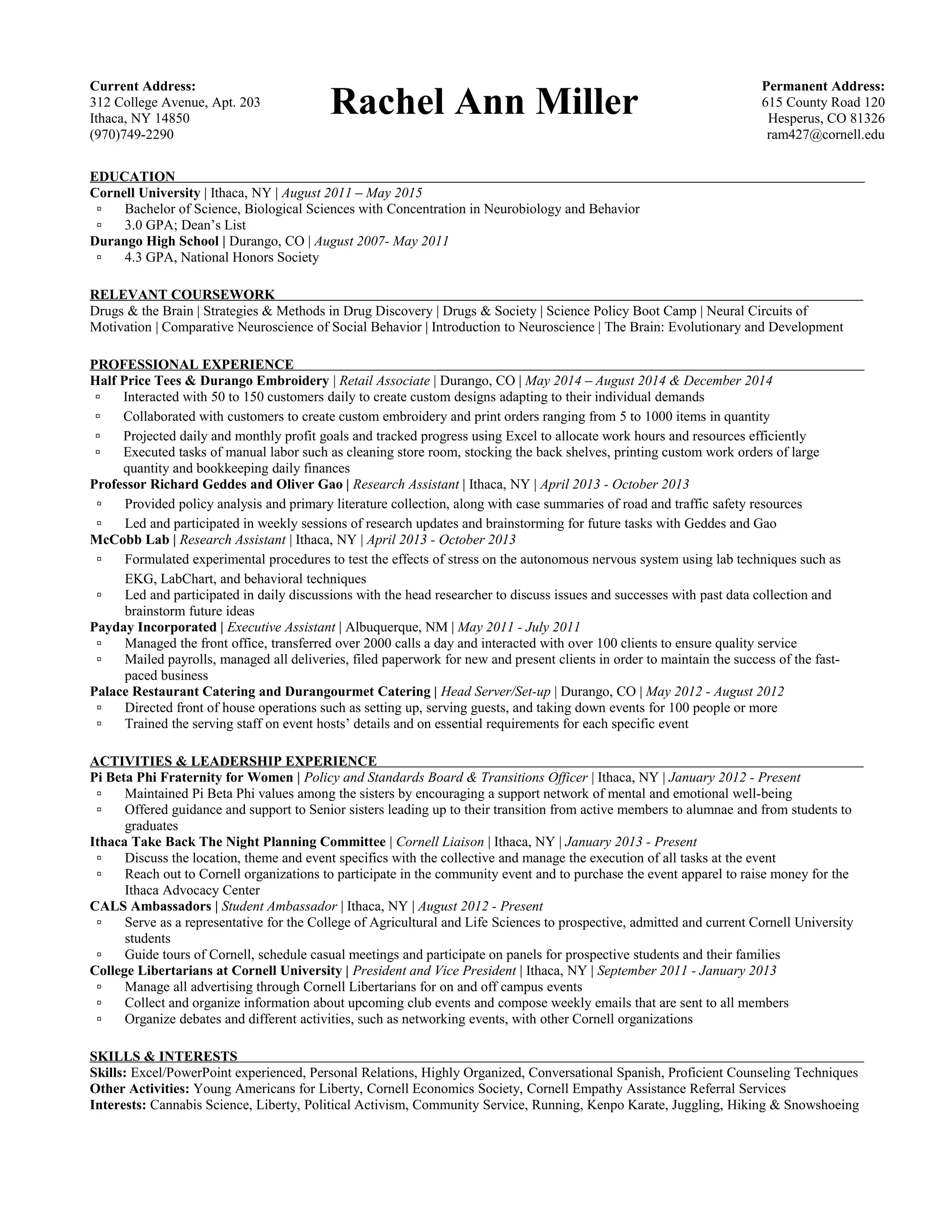 Miller, Rachel Ann Resume | DOC