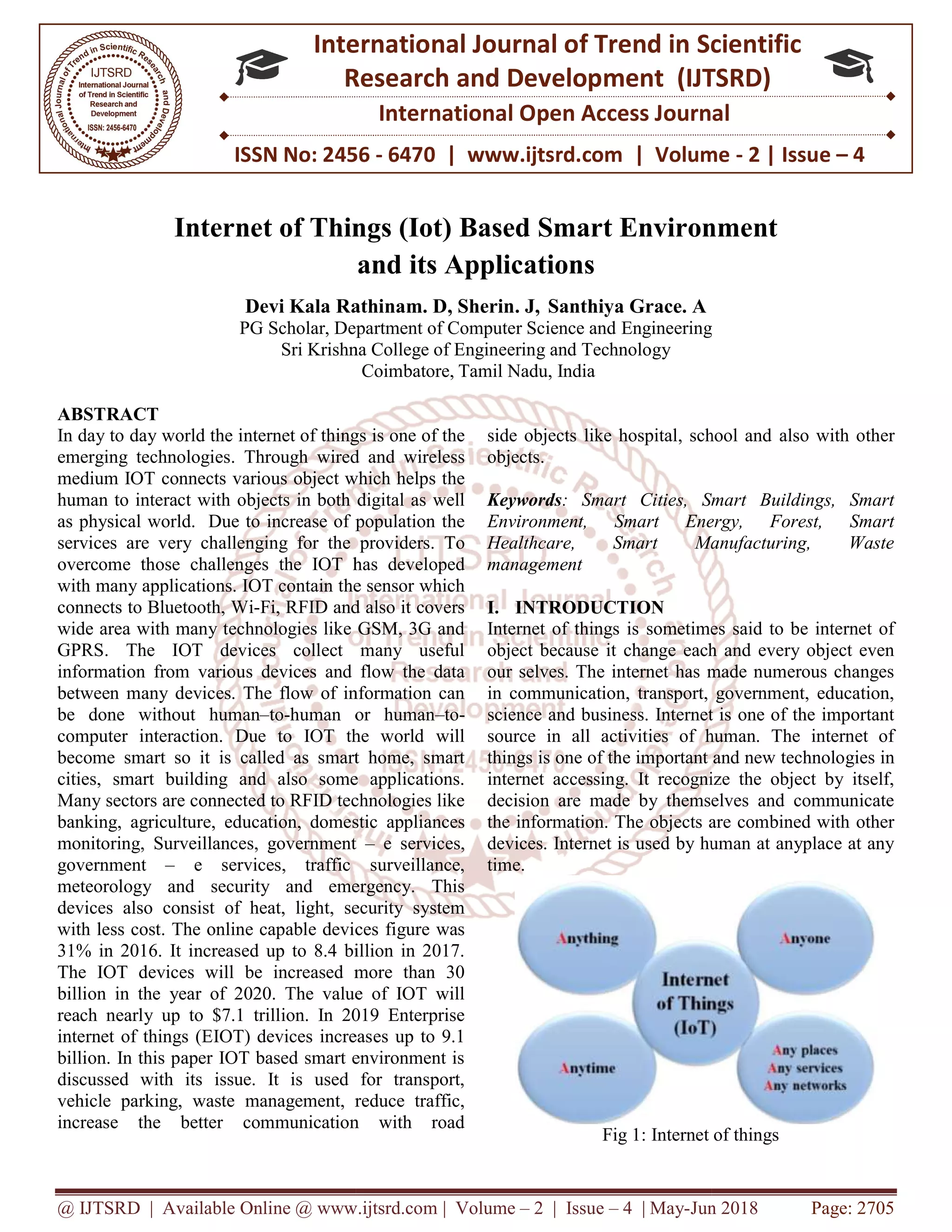 Internet of Things (Iot) Based Smart Environment and its Applications | PDF