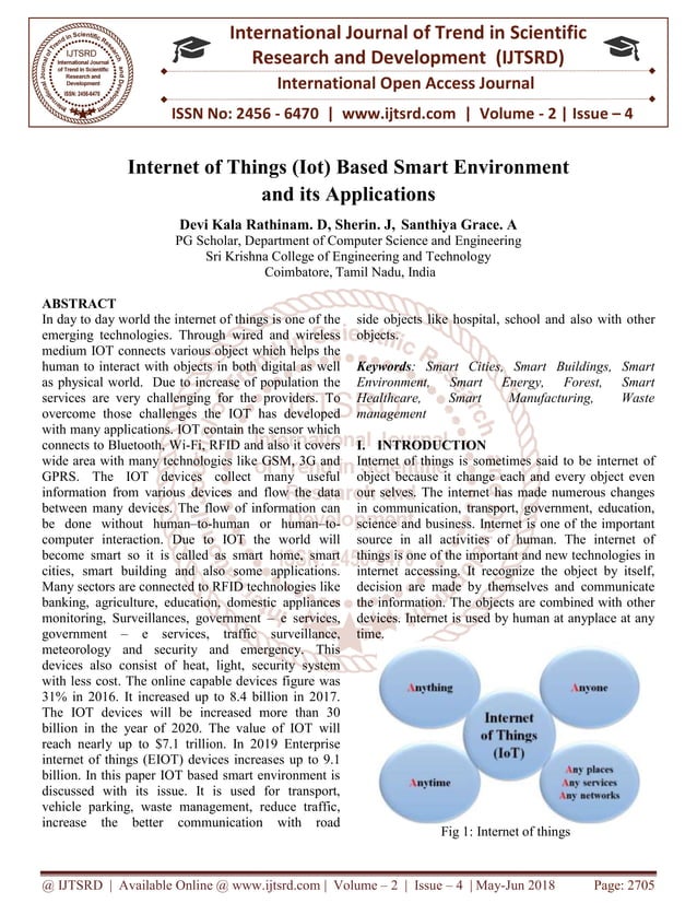 Internet of Things (Iot) Based Smart Environment and its Applications | PDF | Internet | Computing