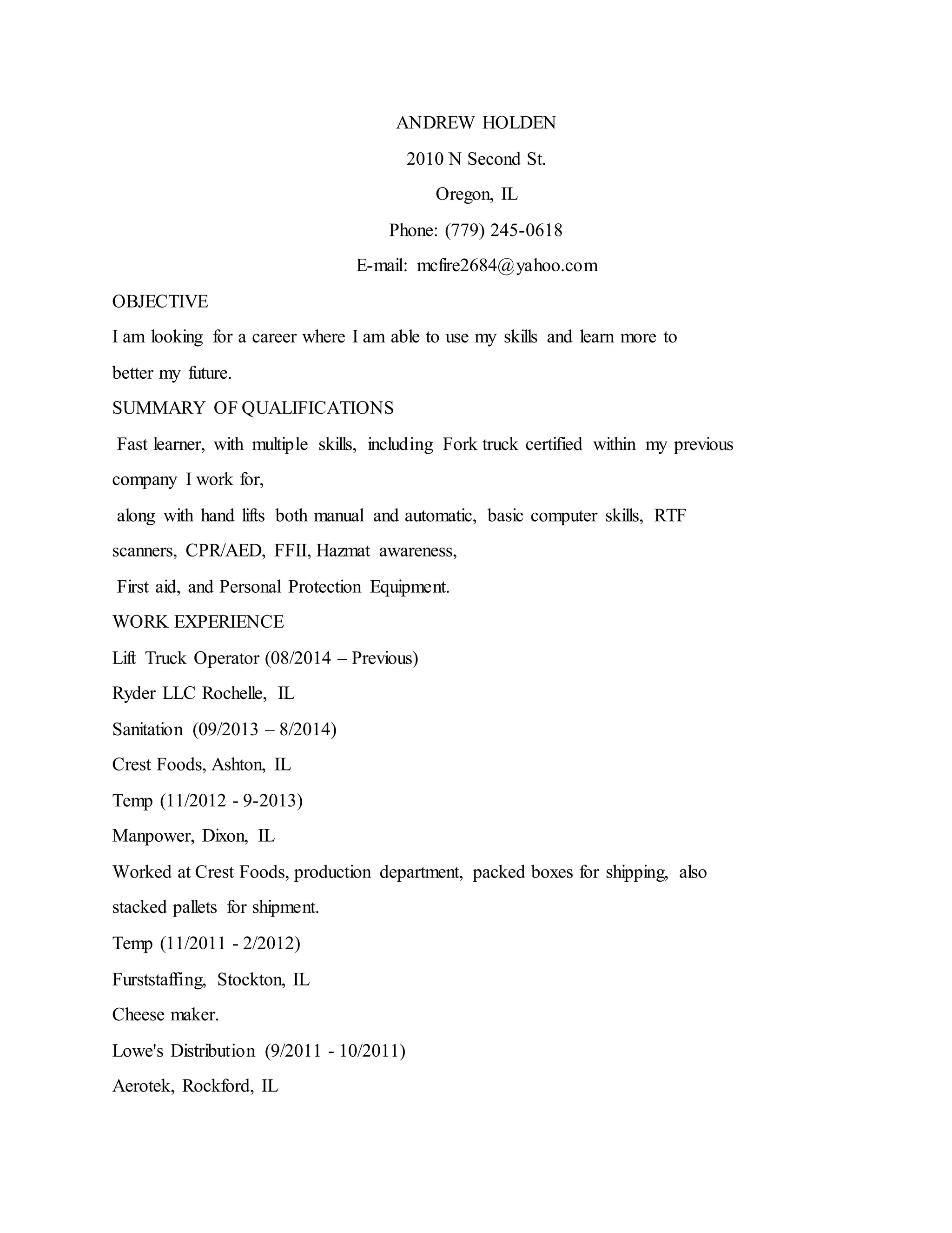 Andys Resume | DOCX | Business | Business and Finance