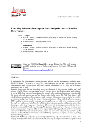IFLA 2013 Remaining Relevant - O'Dwyer & Sua | PDF