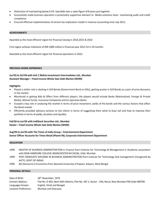Resume | DOC | Stocks and Bonds | Personal Investing