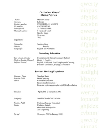 Marions Petersen CV | PDF