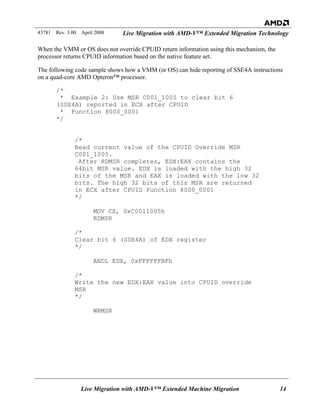 Live Migration with AMD-V™ Extended Migration Technology | PDF