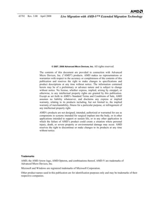 Live Migration with AMD-V™ Extended Migration Technology | PDF