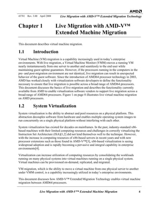 Live Migration with AMD-V™ Extended Migration Technology | PDF