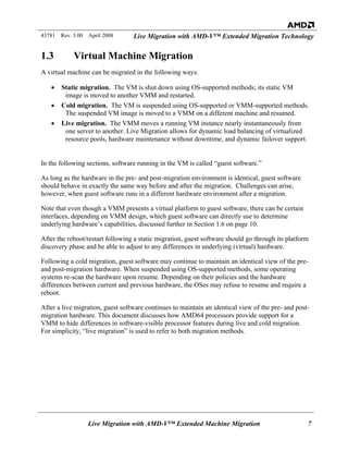Live Migration with AMD-V™ Extended Migration Technology | PDF