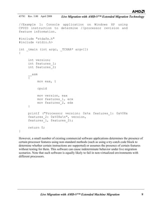 Live Migration with AMD-V™ Extended Migration Technology | PDF