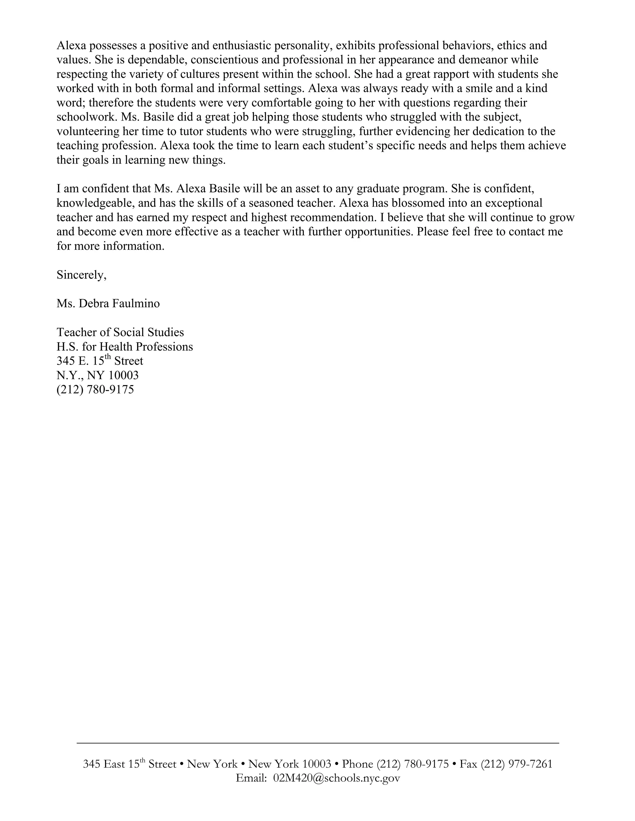 Basile_Letter of Rec_D. Faulmino | PDF