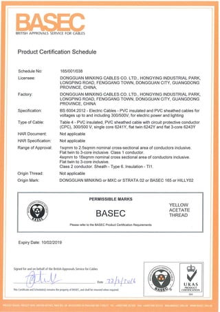 2016-2019,证书集合 BASEC certificates combined, Minxing Cables | PDF